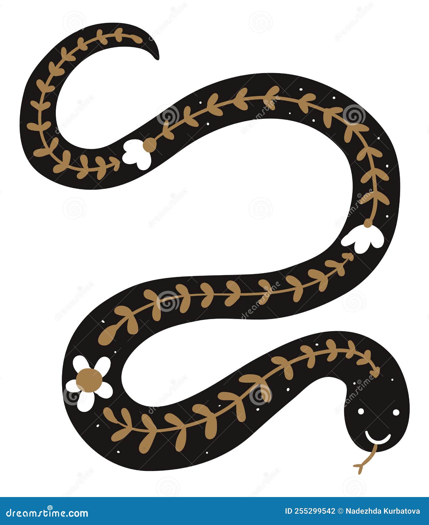 Forest Snake in Scandinavian Folk Style. Animal with Floral Pattern ...