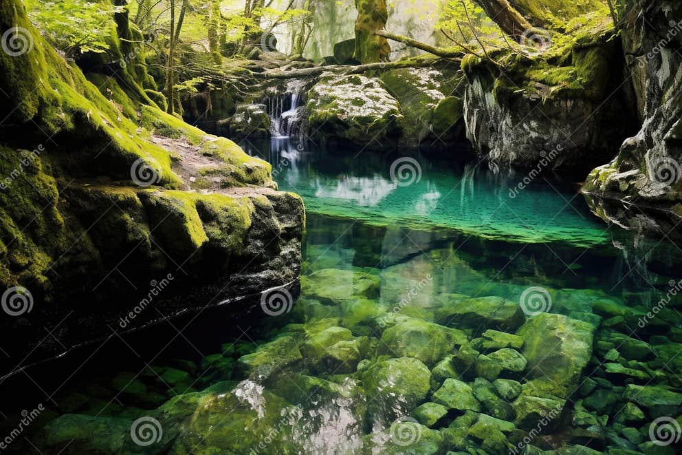 Forest Spring Water Forming a Tranquil Pool among Rocks Stock Photo ...