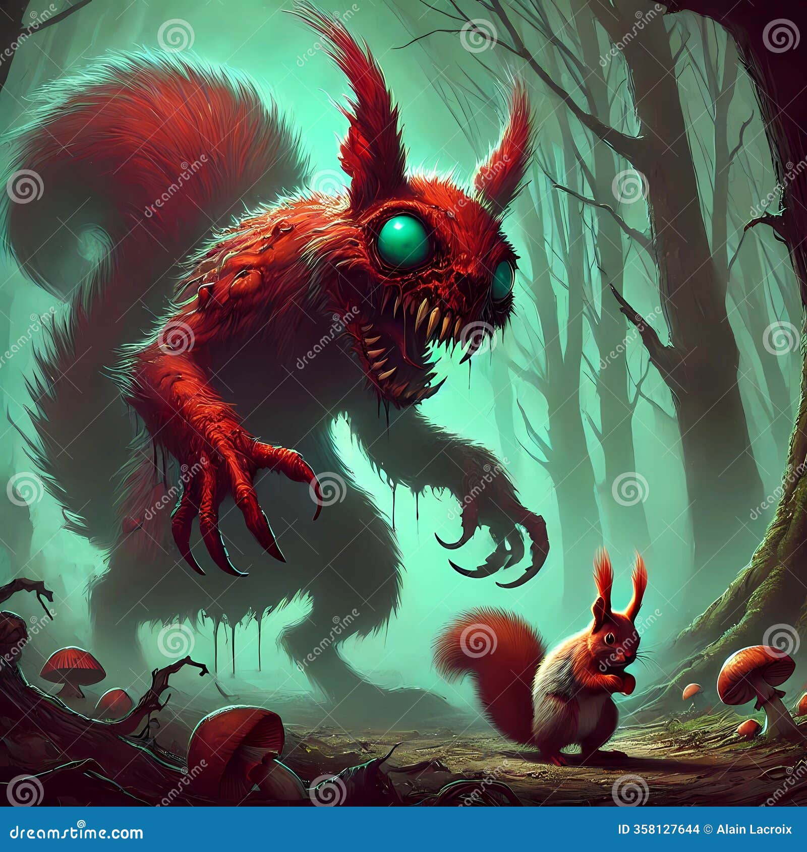 Forest Squirrel Horror Scene Stock Illustration - Illustration of ...