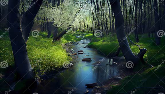 Forest and Steam in the Springtime Ai Generated Stock Illustration ...