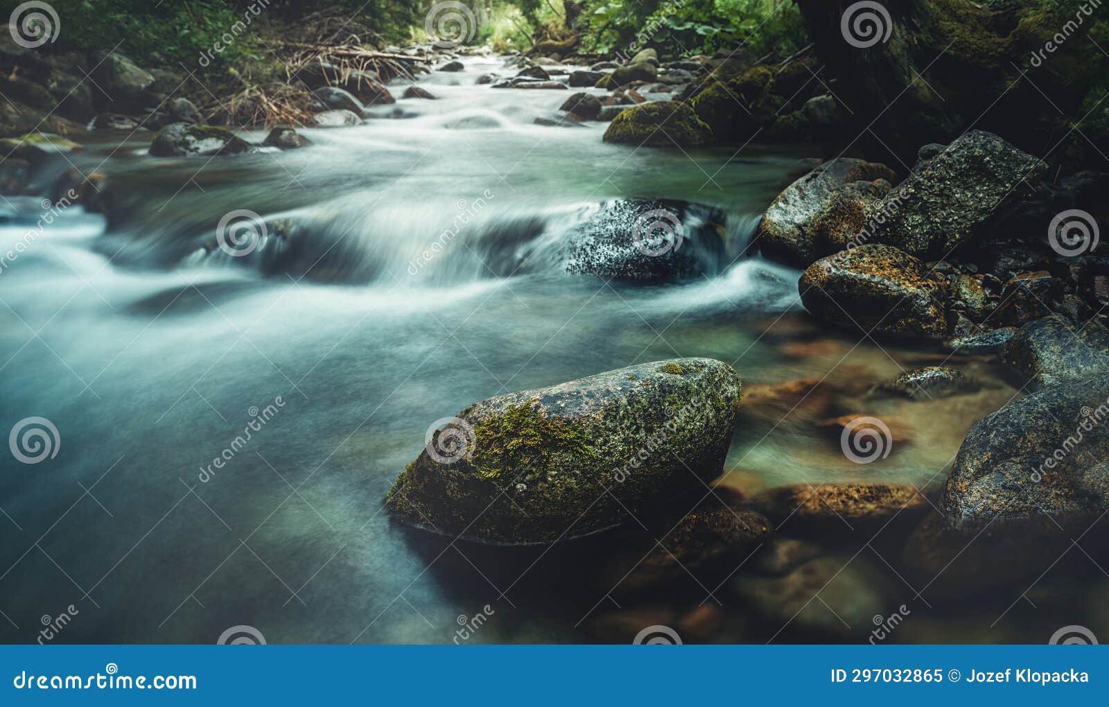 Forest Stream Running Over Mossy Rocks. Long Exposure. Stock Image ...