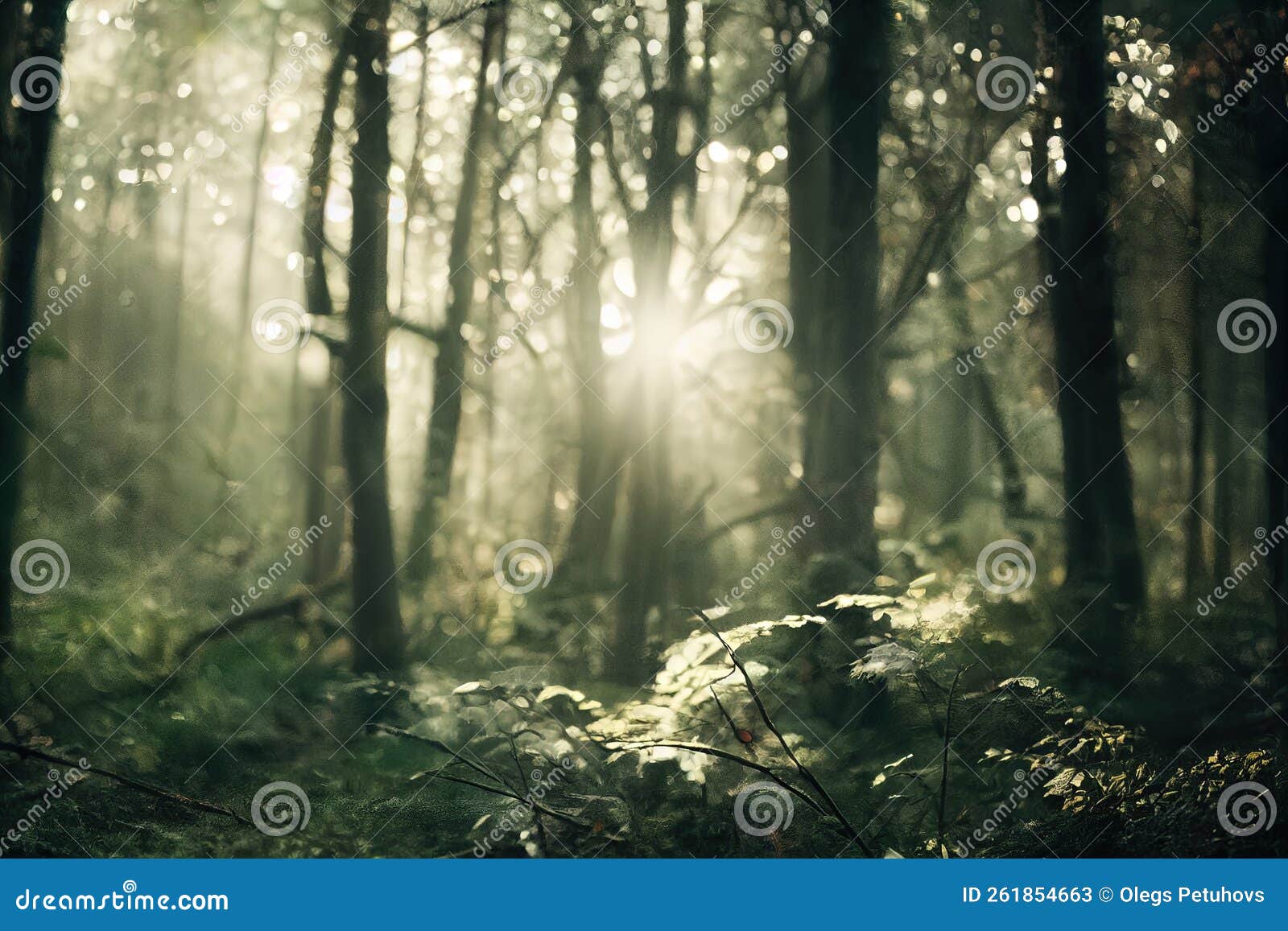 A Forest with Sun Shining through the Trees and Ferns on the Ground ...