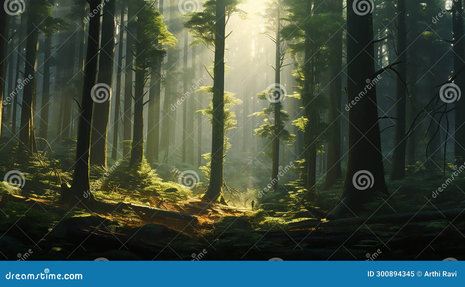 Forest with Sunlight Filtering through the Tall Trees Stock ...