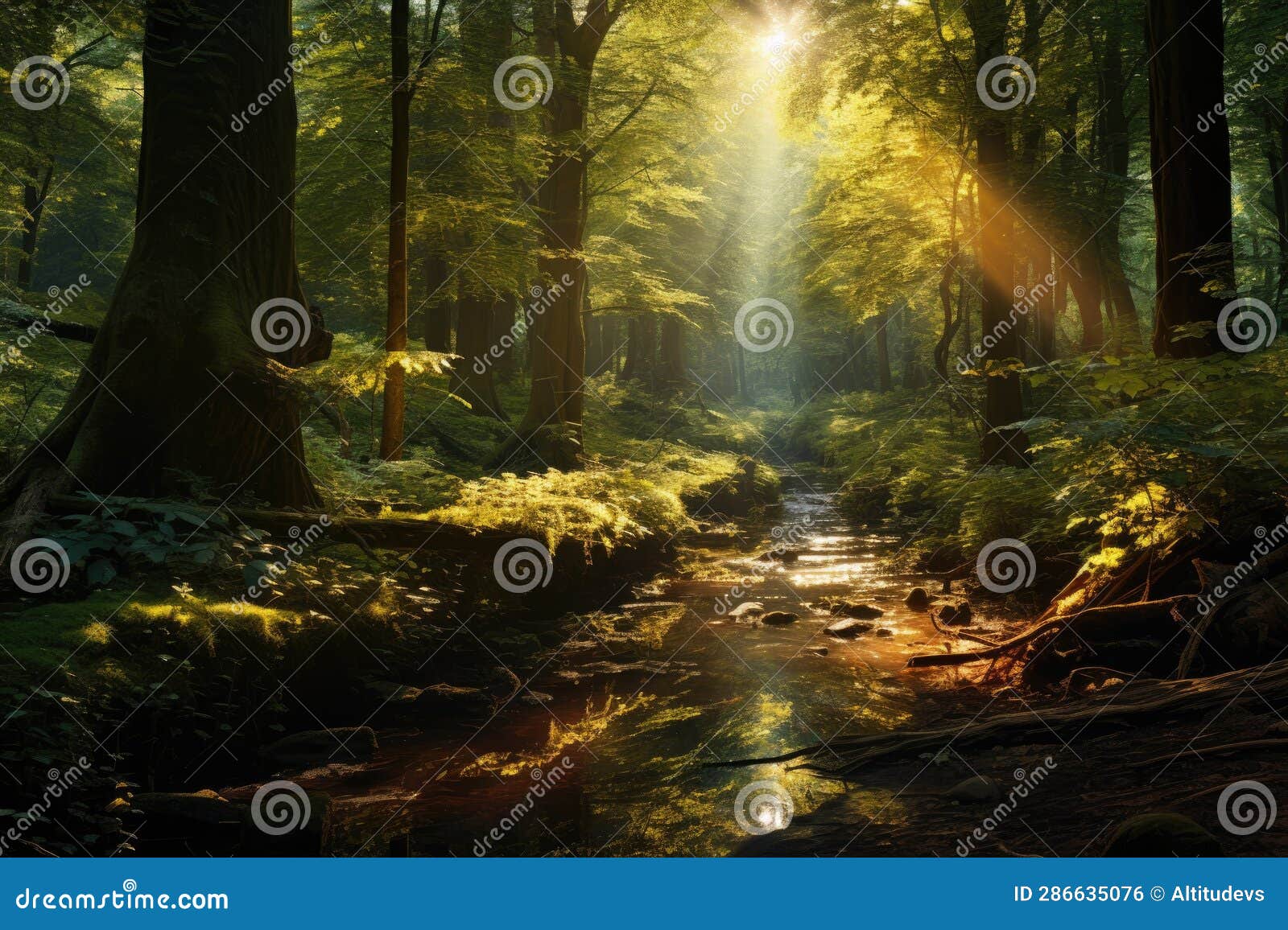 Forest with Sunlight Filtering through Trees Stock Illustration ...