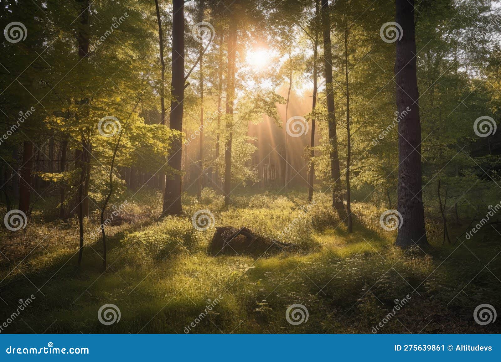 Forest in a Sunlit Clearing Surrounded by Trees Stock Image - Image of ...