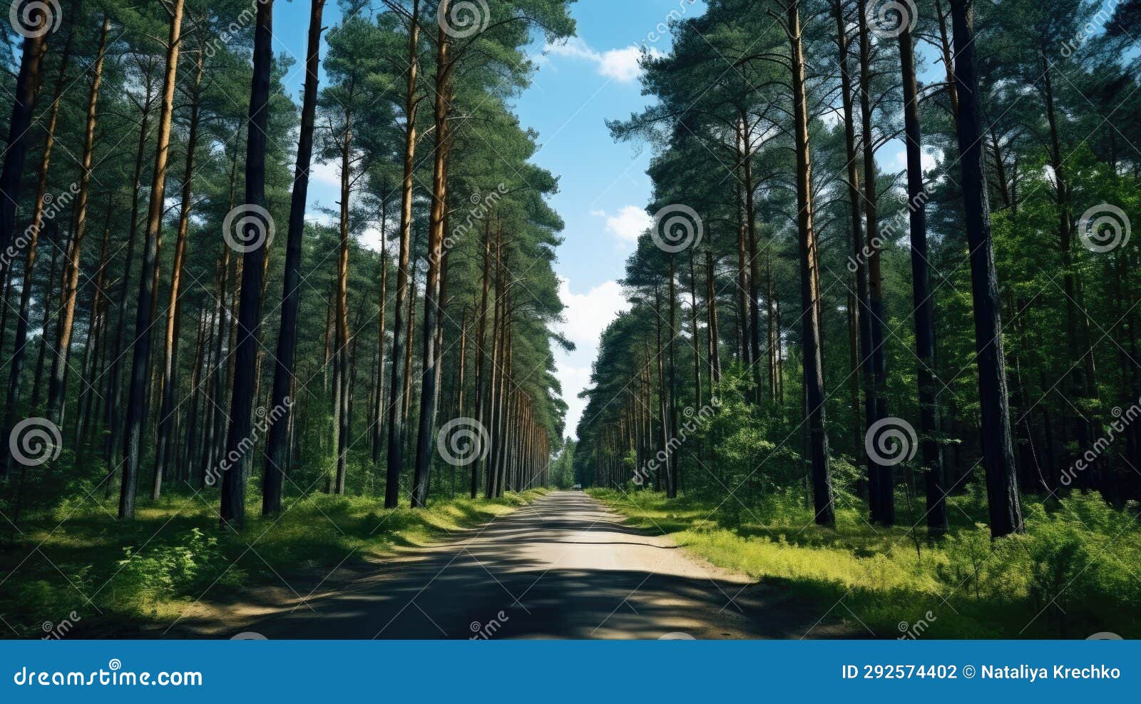 Forest with Tall Trees. Road in the Center Stock Photo - Image of ...