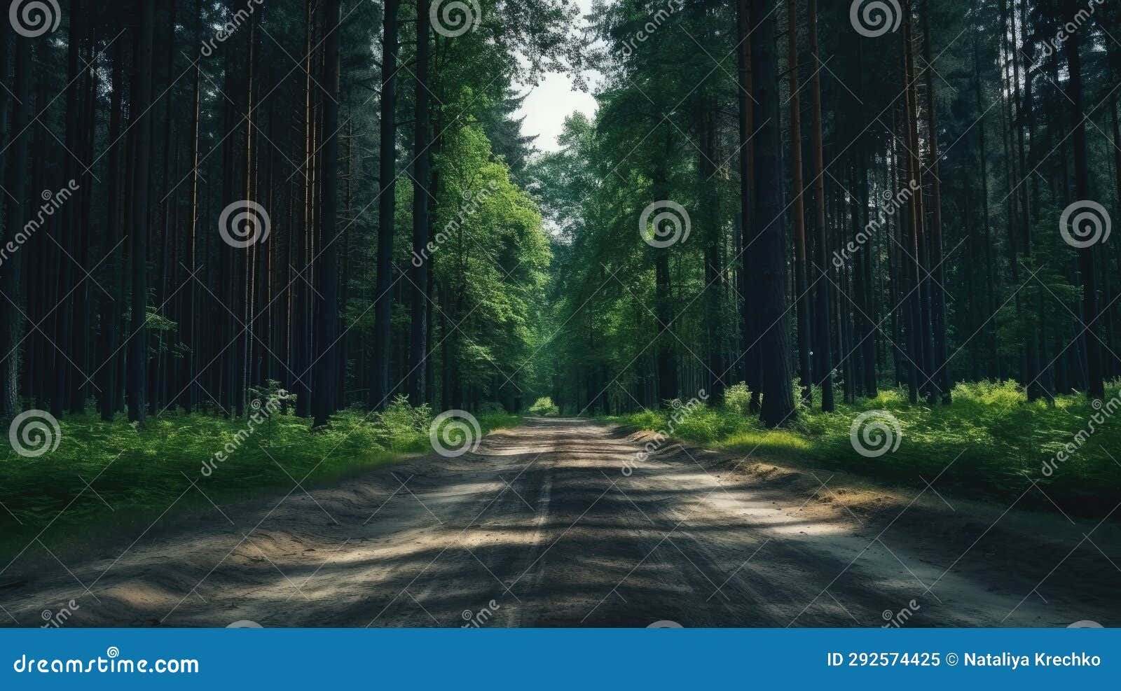 Forest with Tall Trees. Road in the Center Stock Image - Image of ...