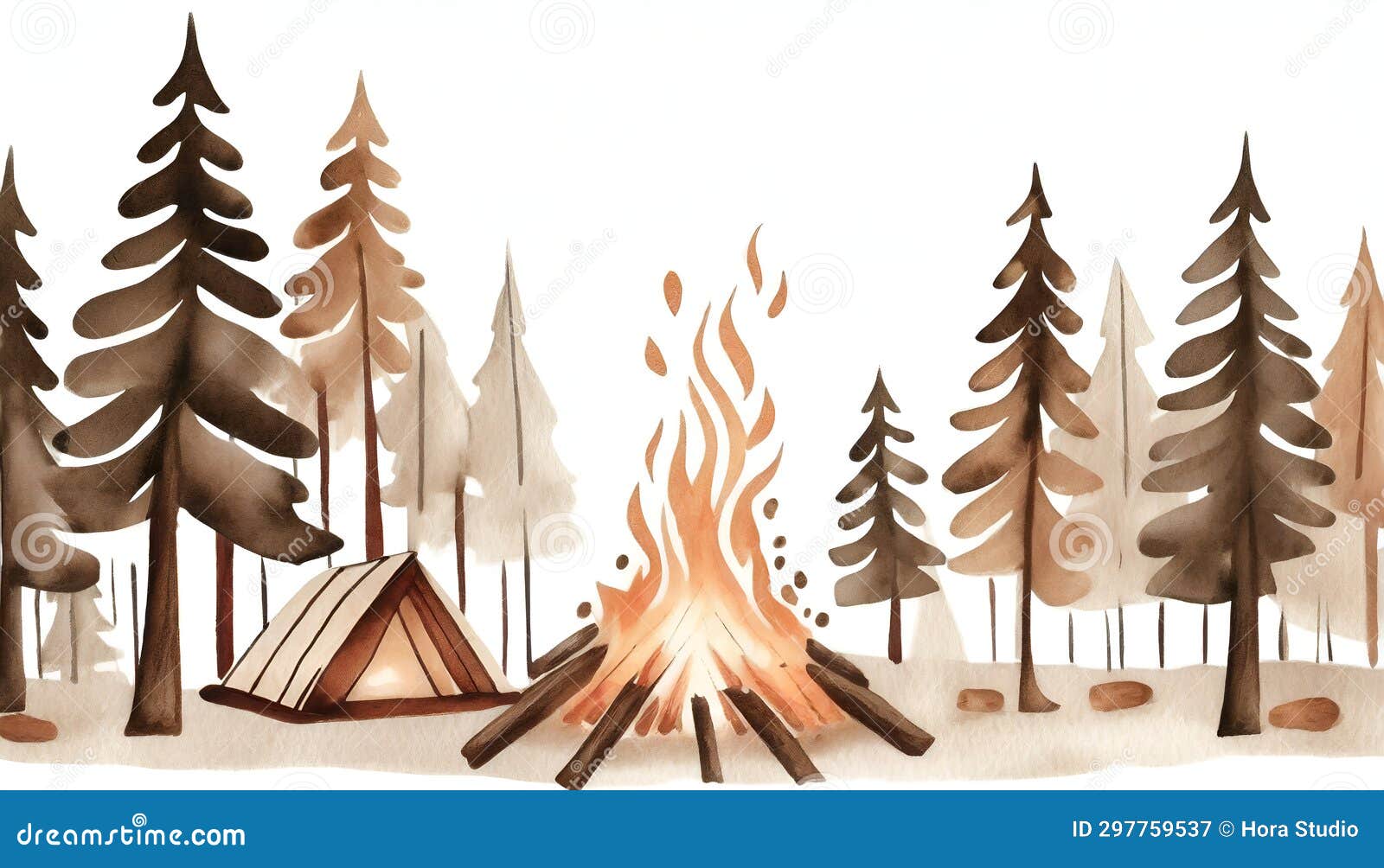 Forest with tent and trees stock illustration. Illustration of camping ...