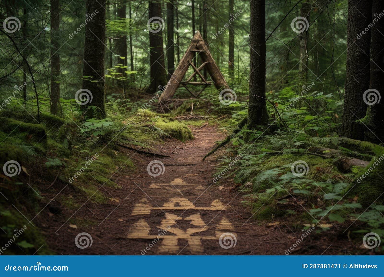Forest Trail Marked with Bushcraft Symbols Stock Illustration ...