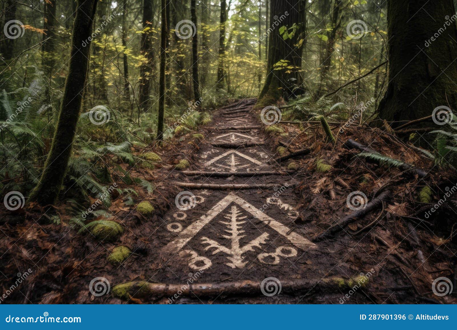 Forest Trail Marked with Bushcraft Symbols Stock Illustration ...