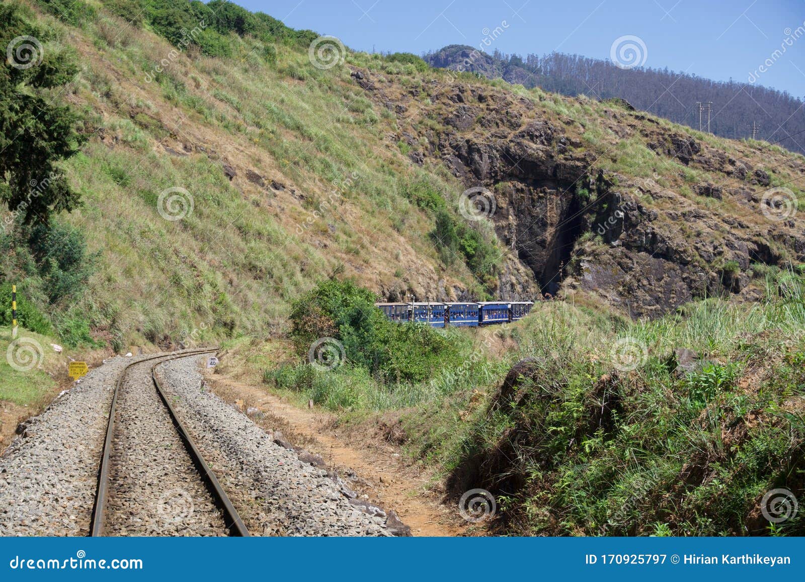 Forest Train Running through the Mountain Stock Image - Image of trees ...