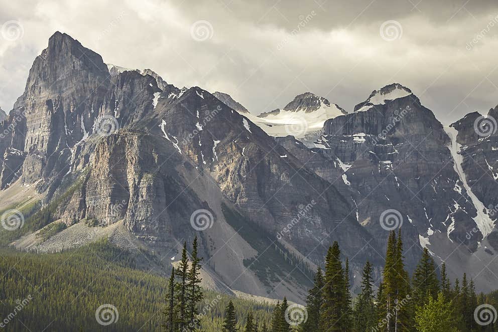 Forest Tree Line with Mountains Behind in Alaska Stock Image - Image of ...