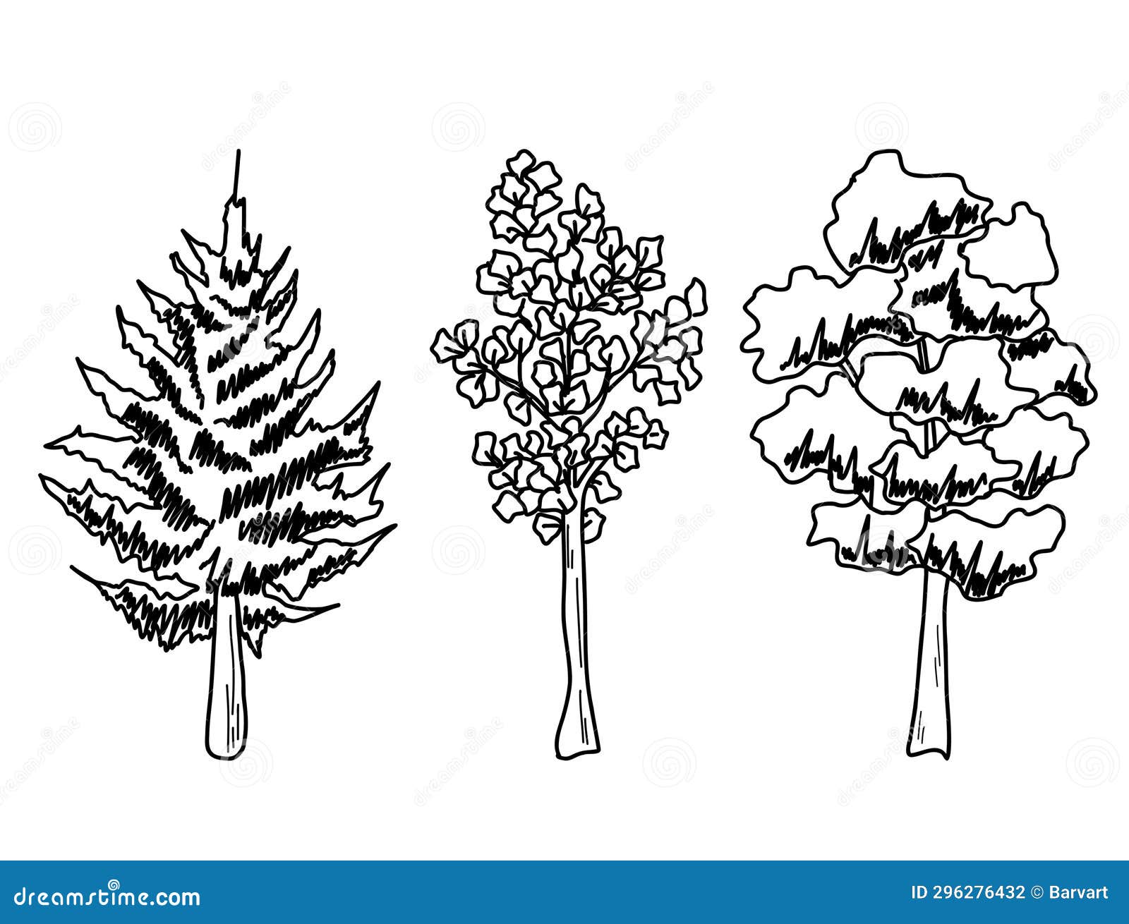 Forest Tree Line. Set of Graphics Trees Elements Outline Symbol for ...