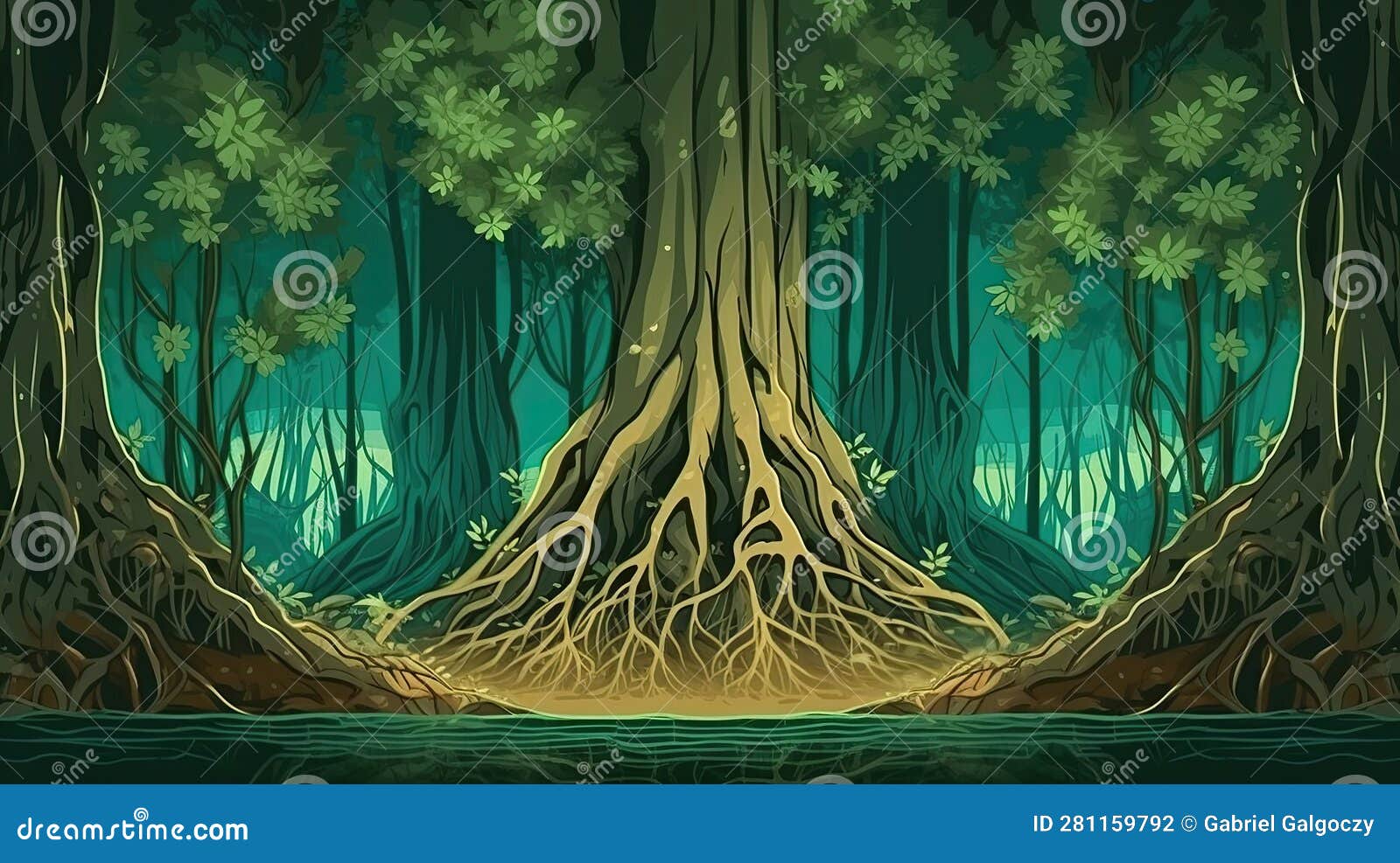 Forest with Tree Roots. Fantasy Forest with Tree Roots Stock ...