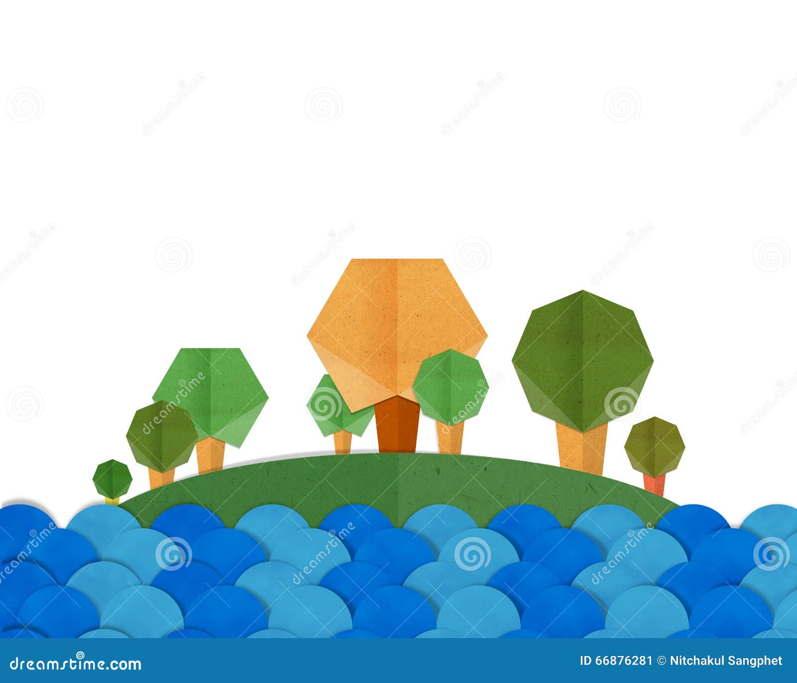 Forest Trees and Blue River Landscape Paper Craft. Stock Illustration ...