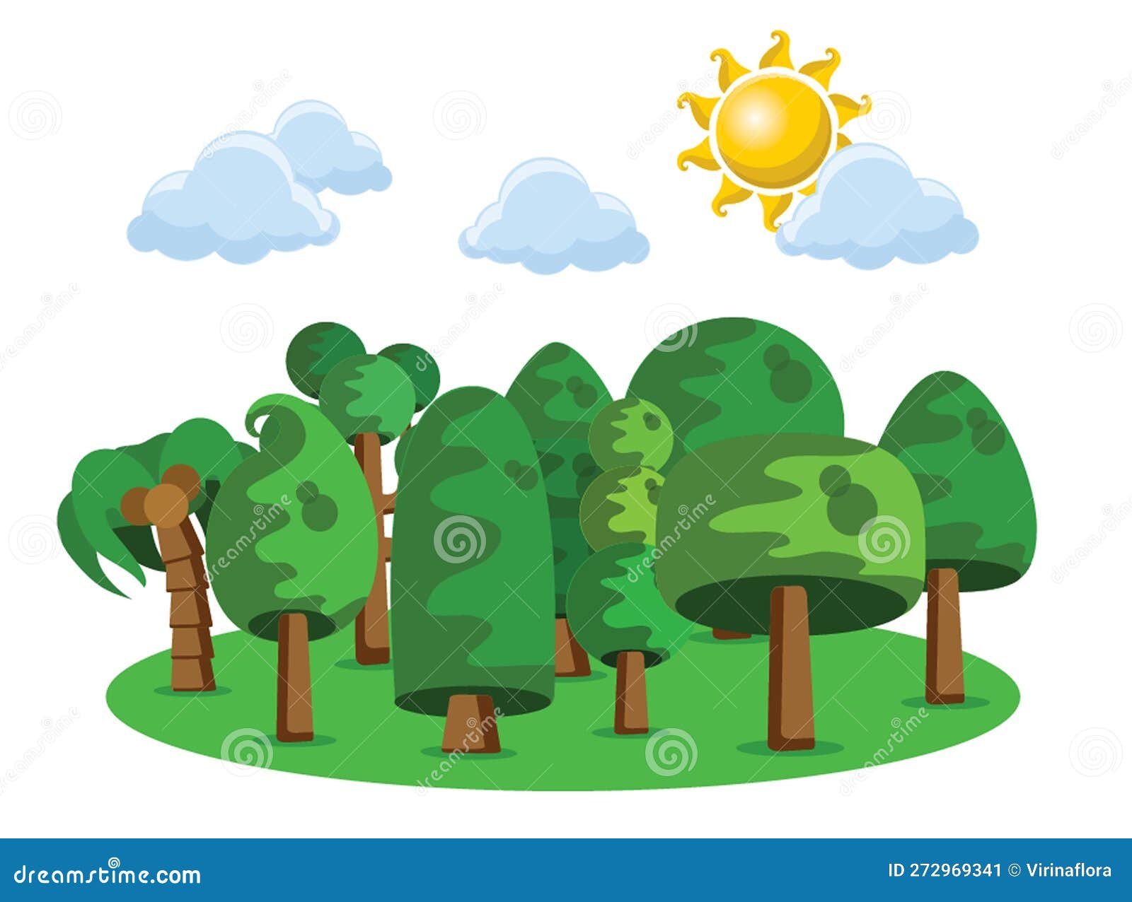 Forest Trees, Hedges Illustration of a Set of Cartoon Spring or Summer Forest Trees and Other ...