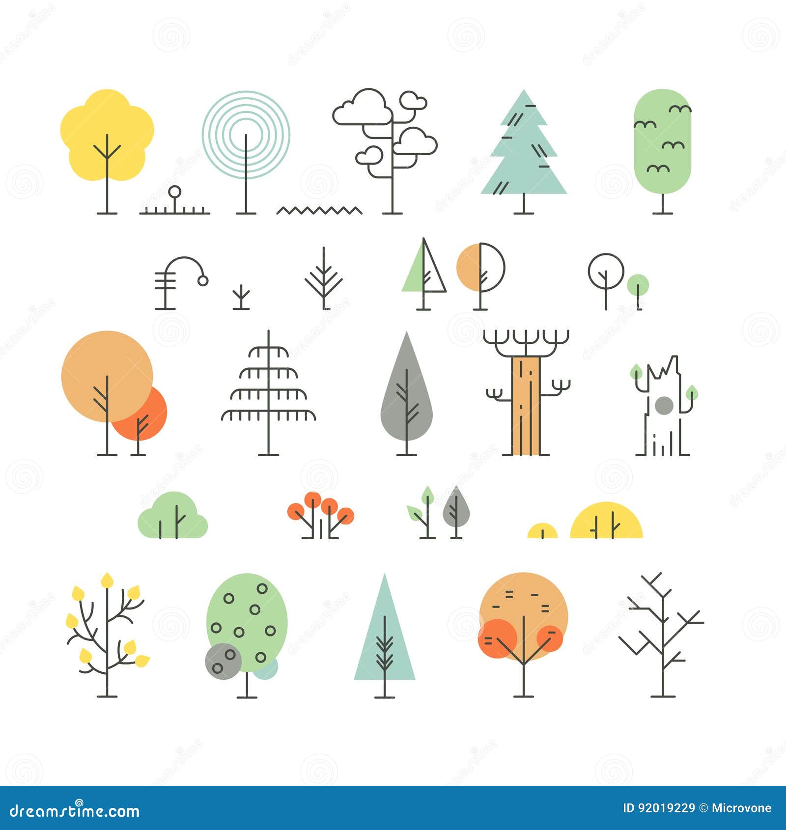 Forest Trees Line Icons with Simple Geometric Shapes Stock Vector ...