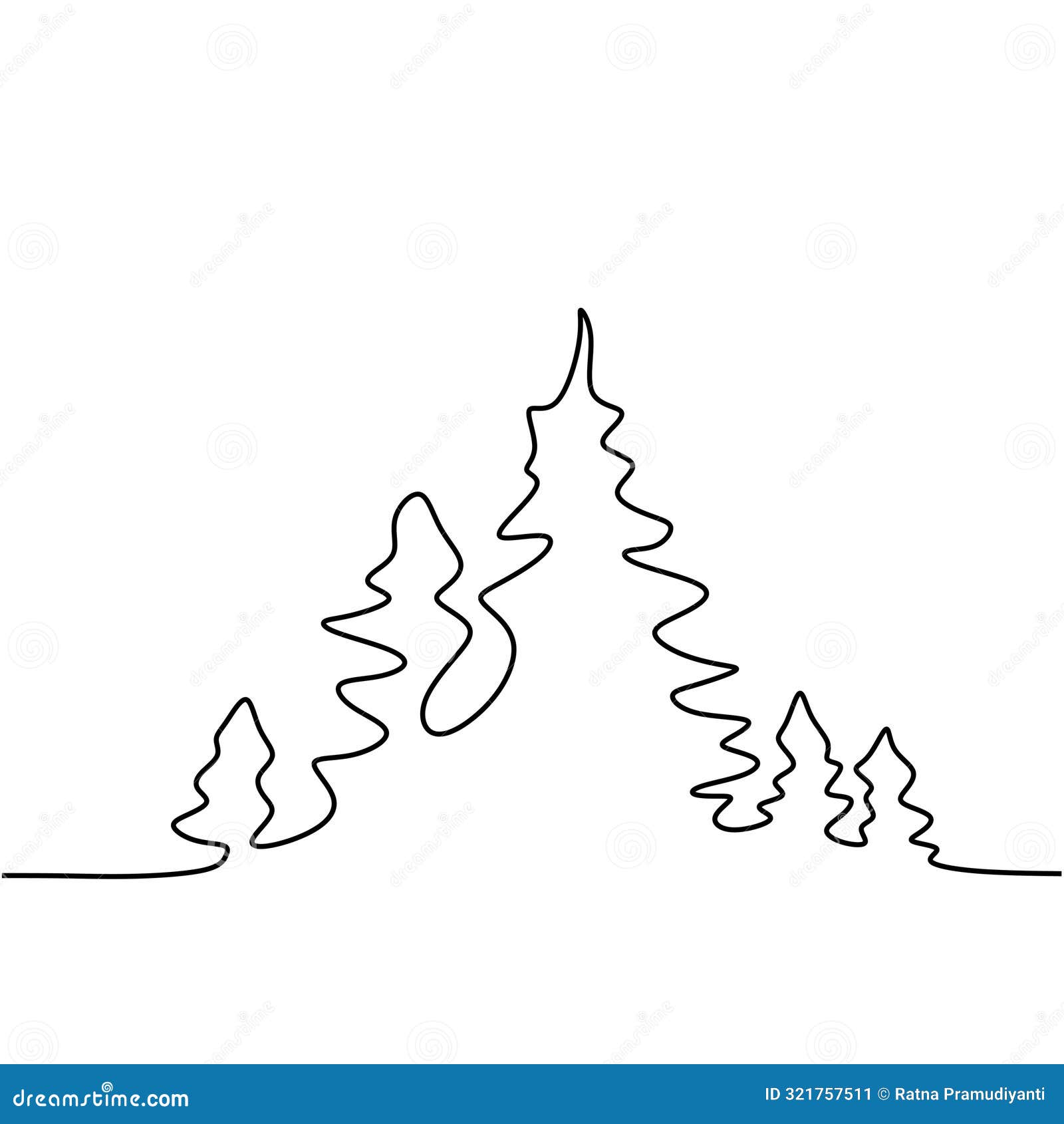 Forest Trees One Line Art Drawing. Vector Illustration Jungle with Tree ...