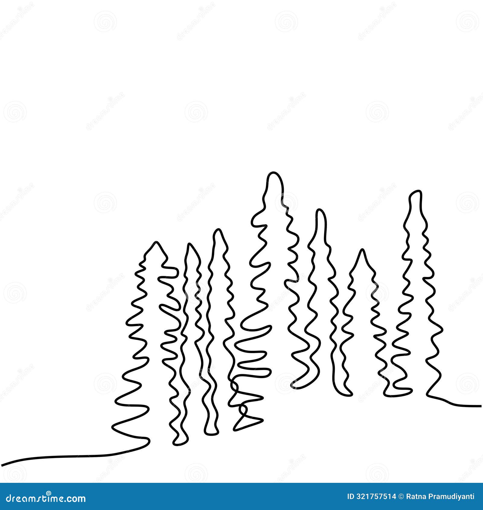 Forest Trees One Line Art Drawing. Vector Illustration Jungle with Tree ...