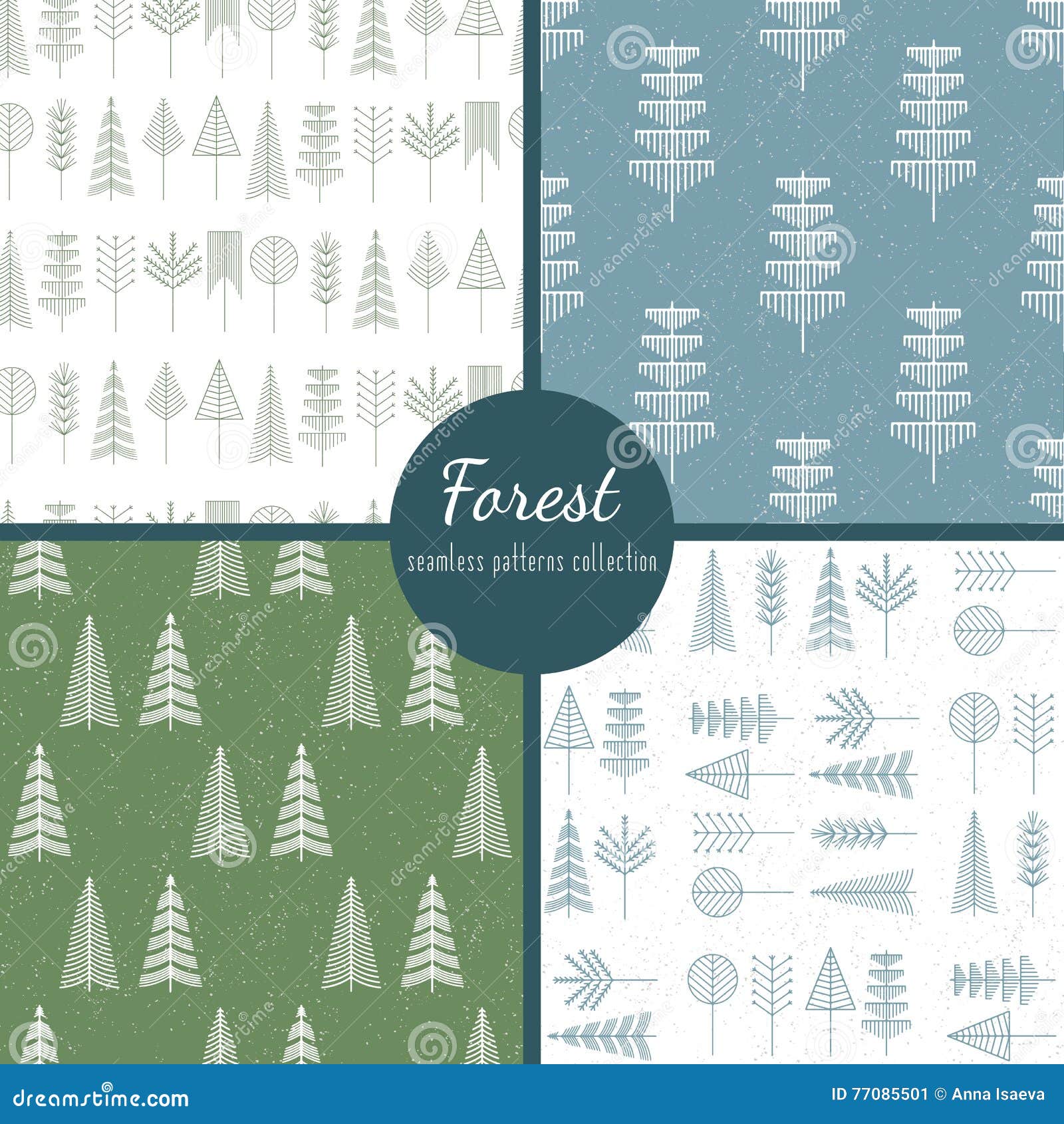 Forest trees pattern set. stock vector. Illustration of curve - 77085501