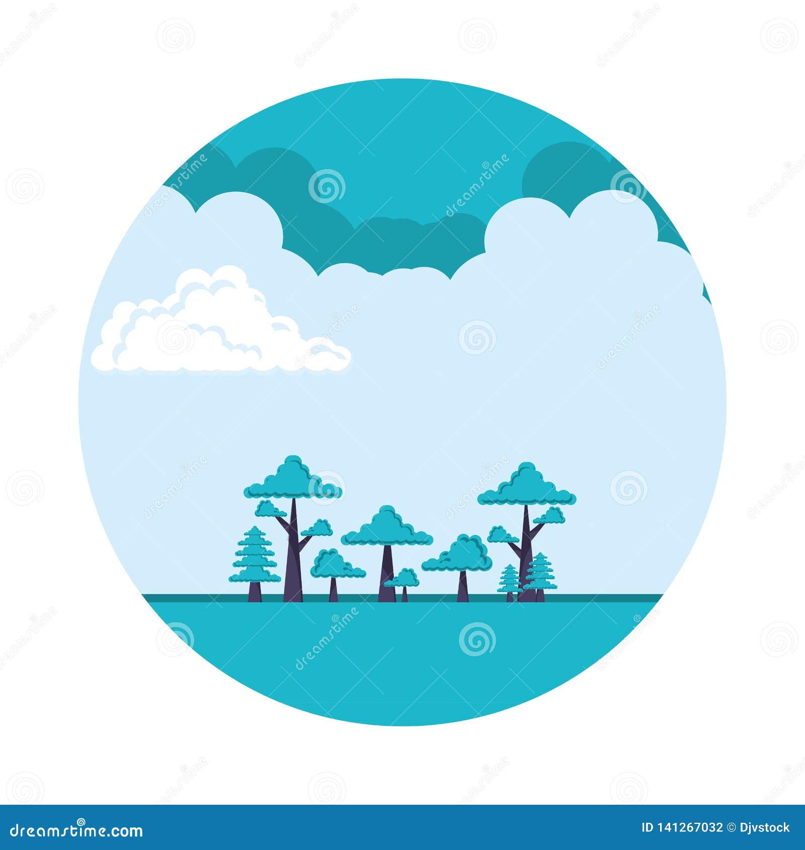Forest with Trees Scene in Frame Circular Stock Vector - Illustration ...