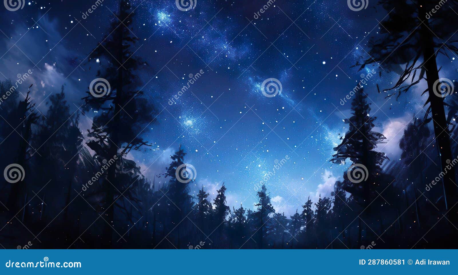 A Forest with Trees and Stars in the Night Sky Stock Image - Image of ...