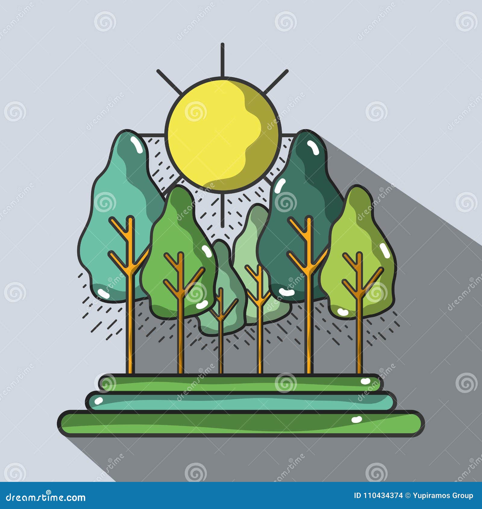 Forest with trees and sun stock vector. Illustration of pretty - 110434374