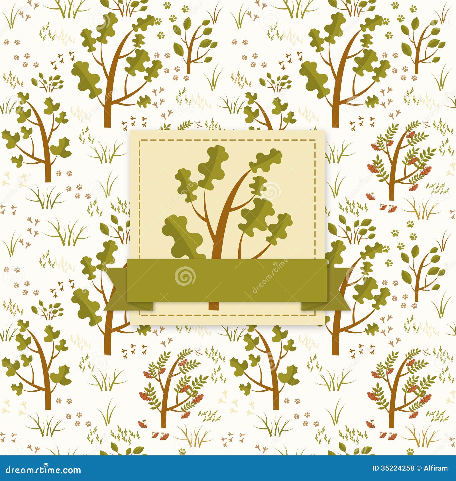 Forest Trees Vintage Template Card Stock Vector - Illustration of frame ...