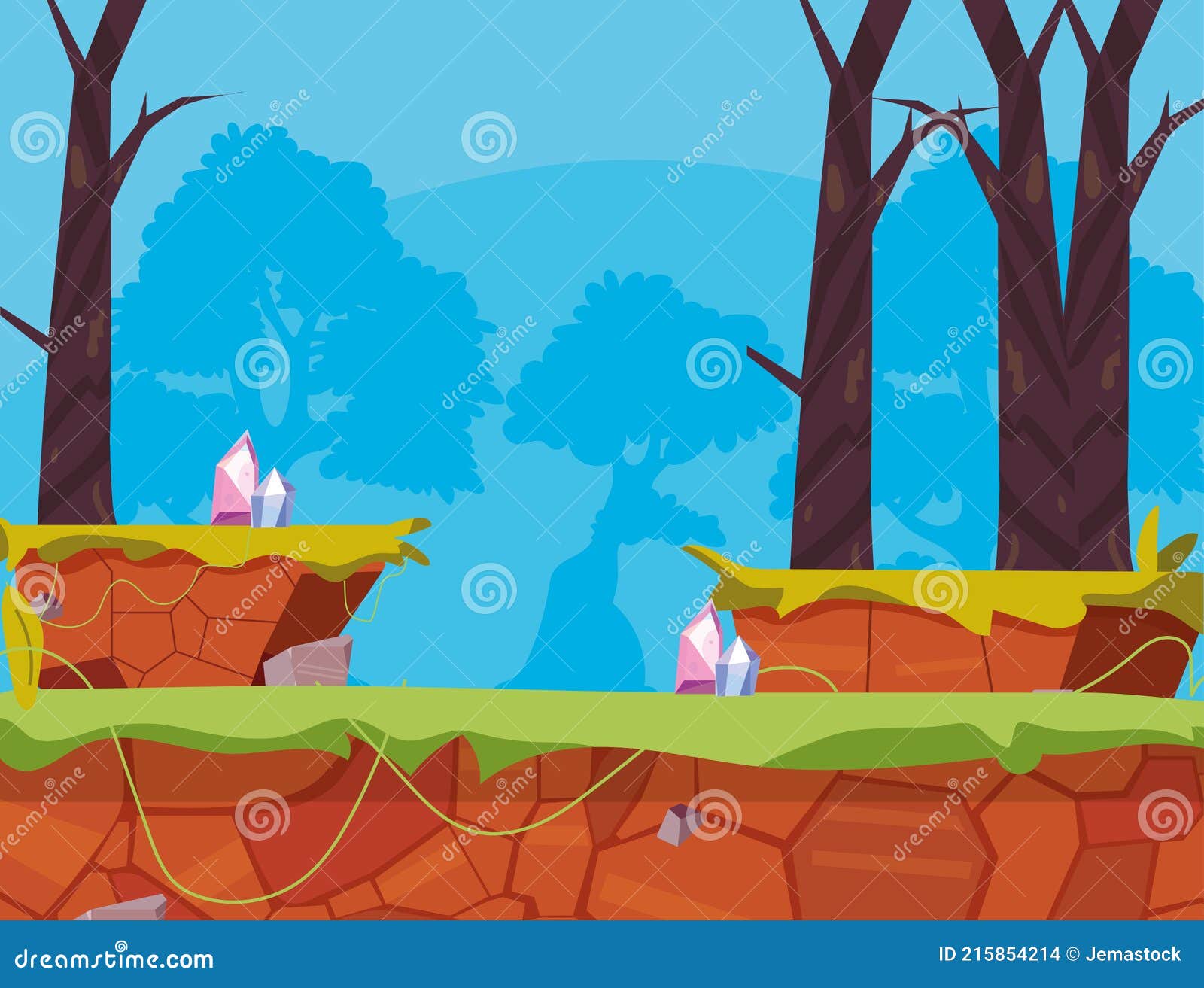 Forest videogame scene stock vector. Illustration of ground - 215854214