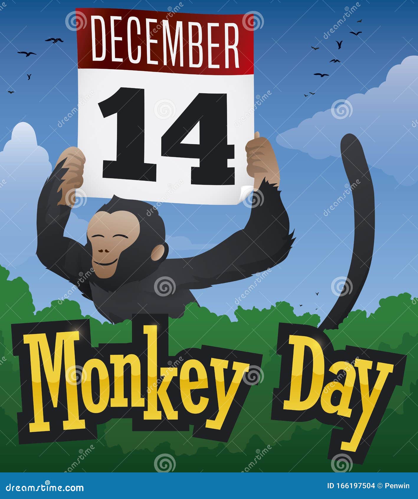 Forest View with Happy Primate Holding Calendar Celebrating Monkey Day ...