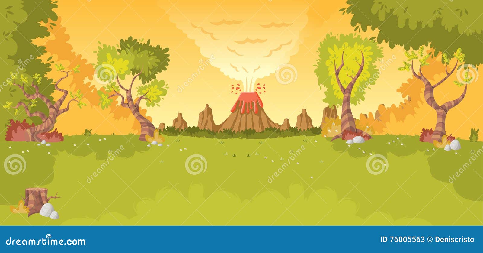 Forest with volcano, stock vector. Illustration of nature - 76005563