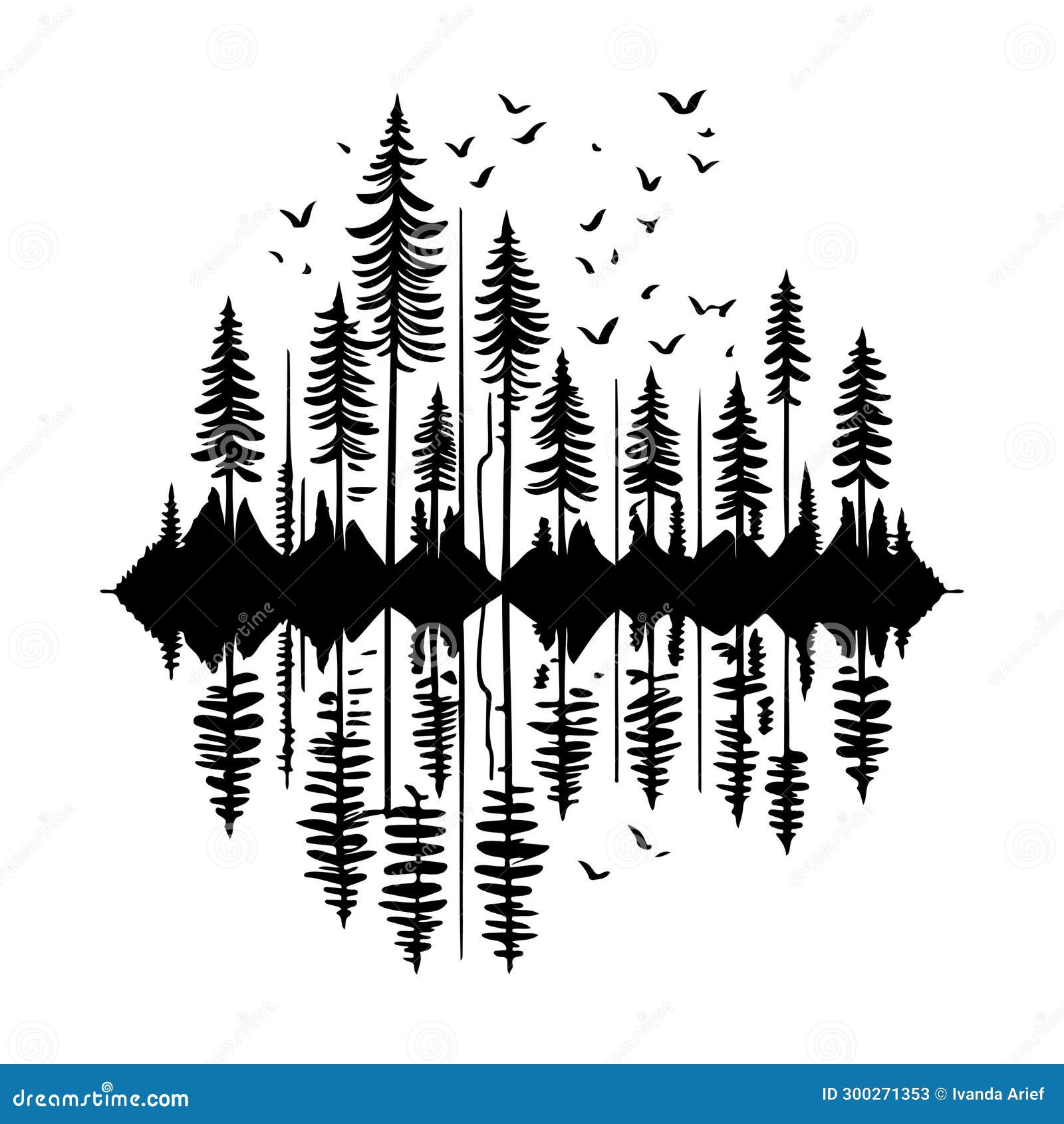 Forest Water Reflection Icon Hand Draw Black Colour Mythical Logo ...