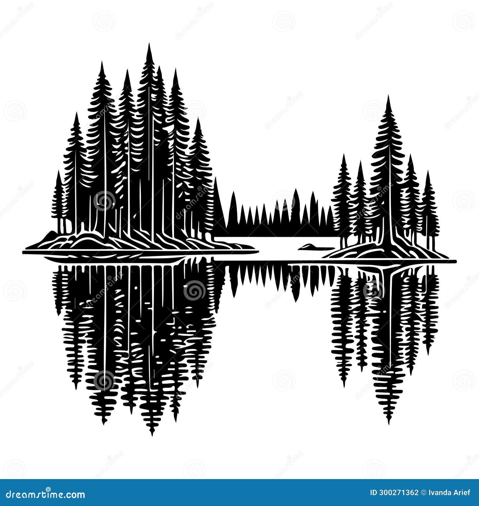 Forest Water Reflection Icon Hand Draw Black Colour Mythical Logo ...