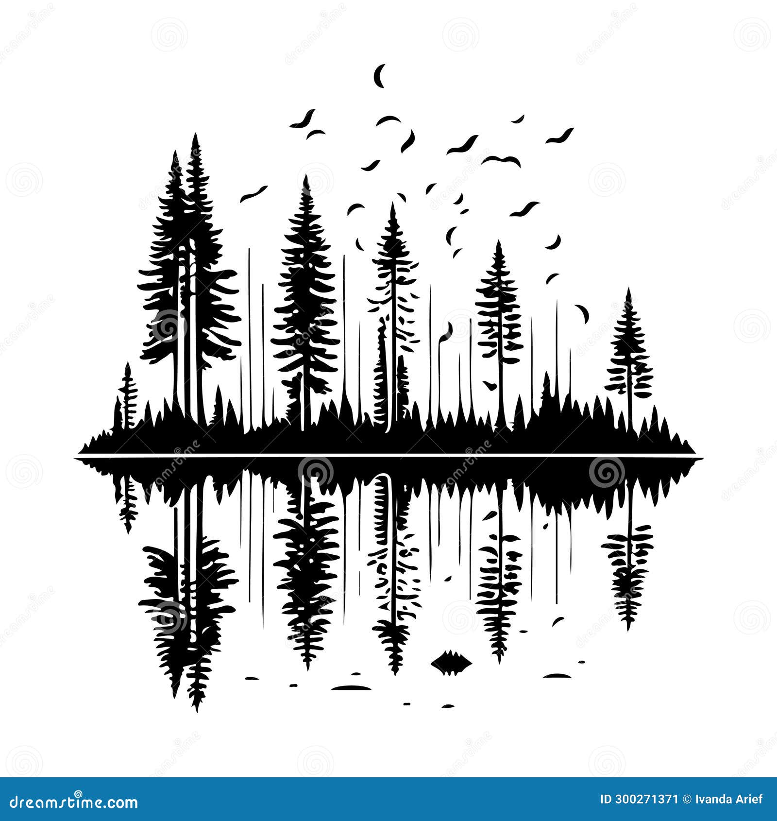 Forest Water Reflection Icon Hand Draw Black Colour Mythical Logo ...