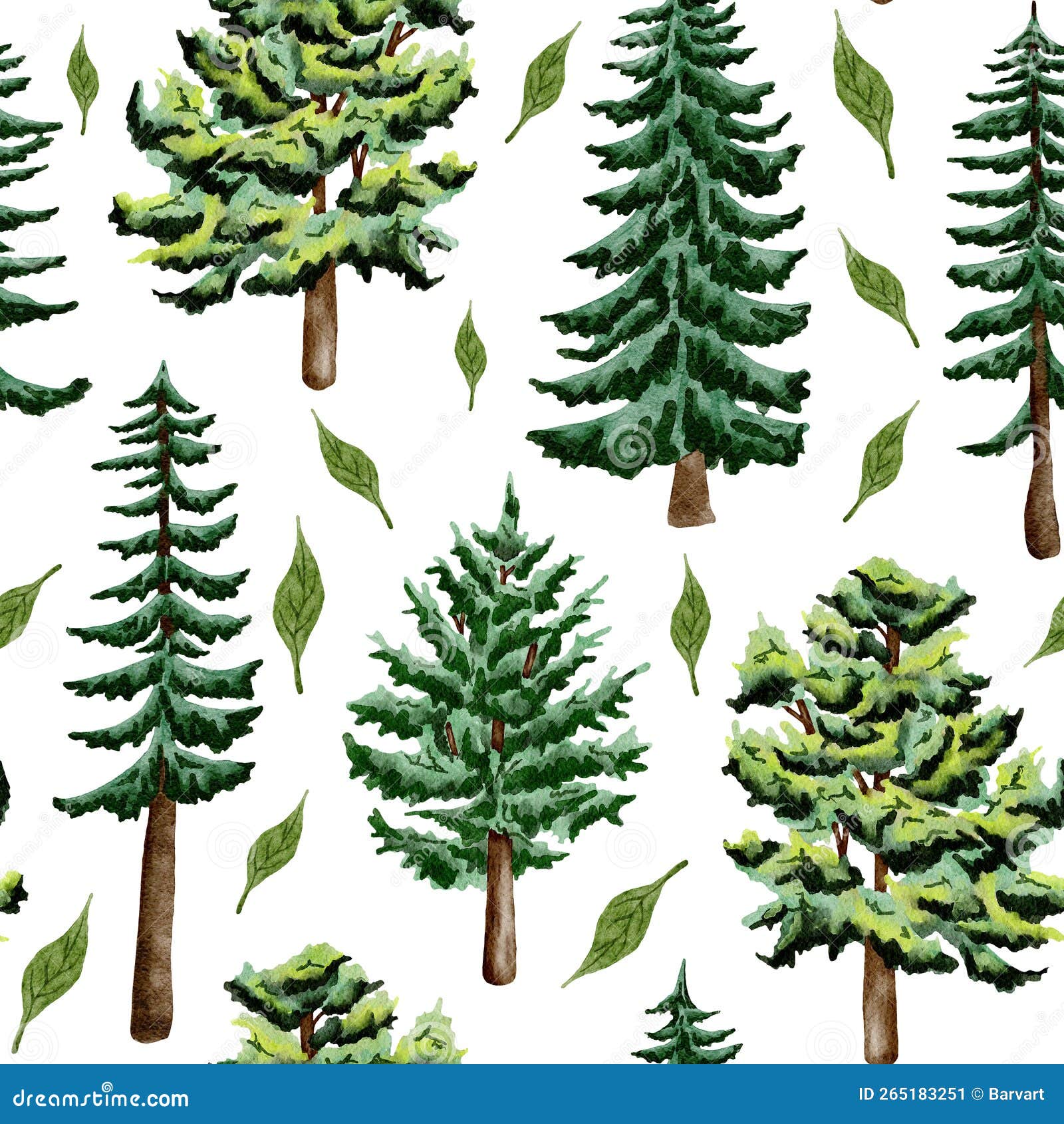 Forest Watercolor Tree. Camping Seamless Pattern Stock Illustration ...