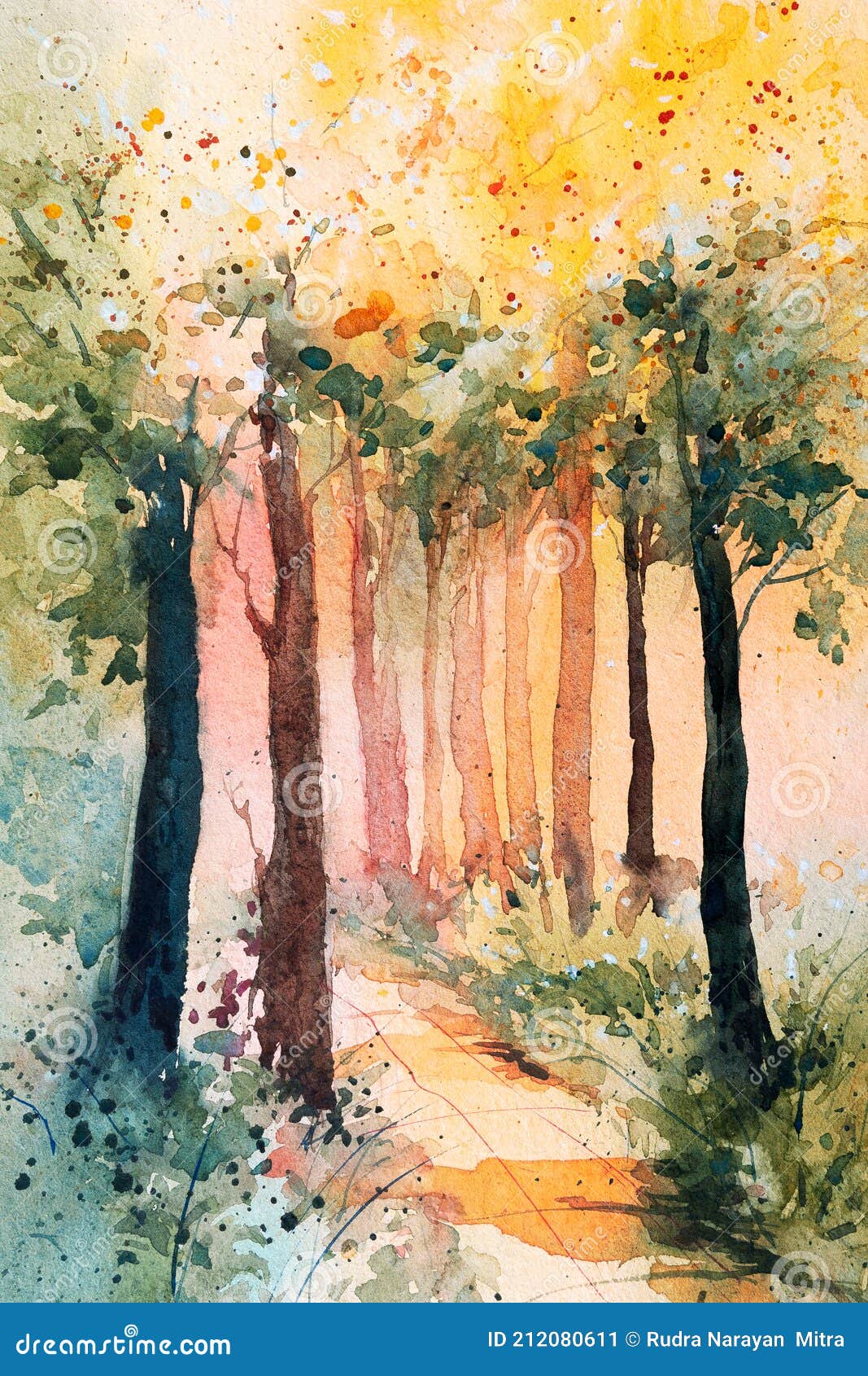 Forest watercolour image stock image. Image of india - 212080611