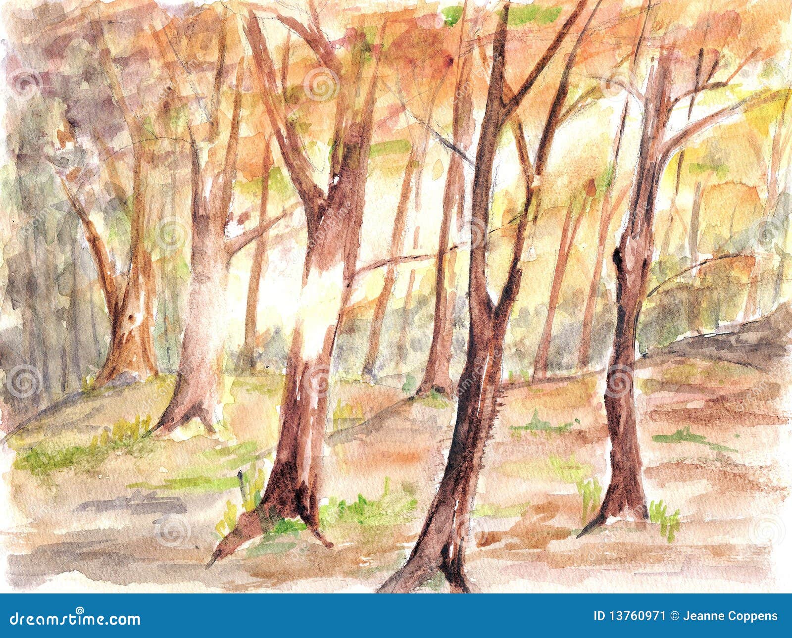 Forest Watercolour Painting. Stock Illustration - Illustration of ...