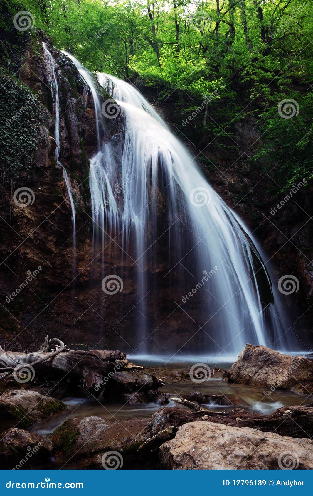 Forest waterfall stock image. Image of scene, spring - 12796189