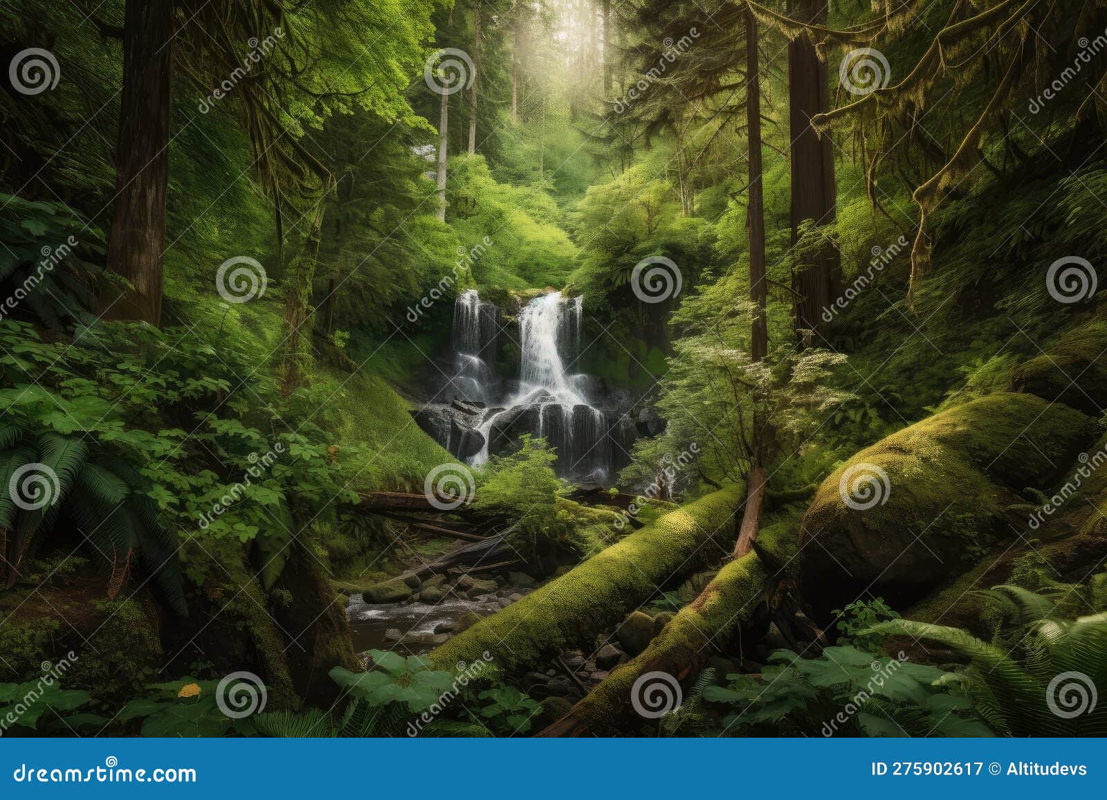 Forest with Waterfall, Surrounded by Lush Greenery and Berries Stock ...