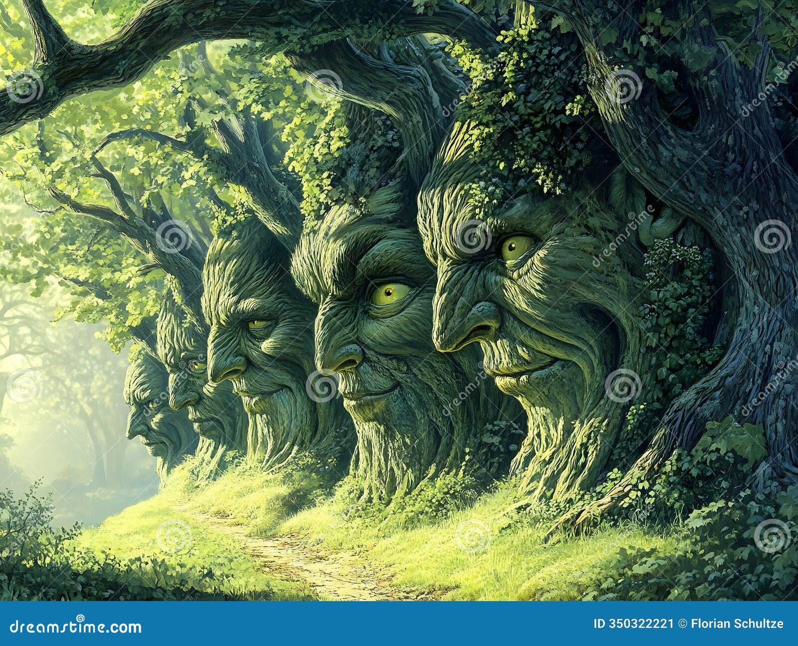 A Forest Where the Trees Have Faces Stock Illustration - Illustration ...