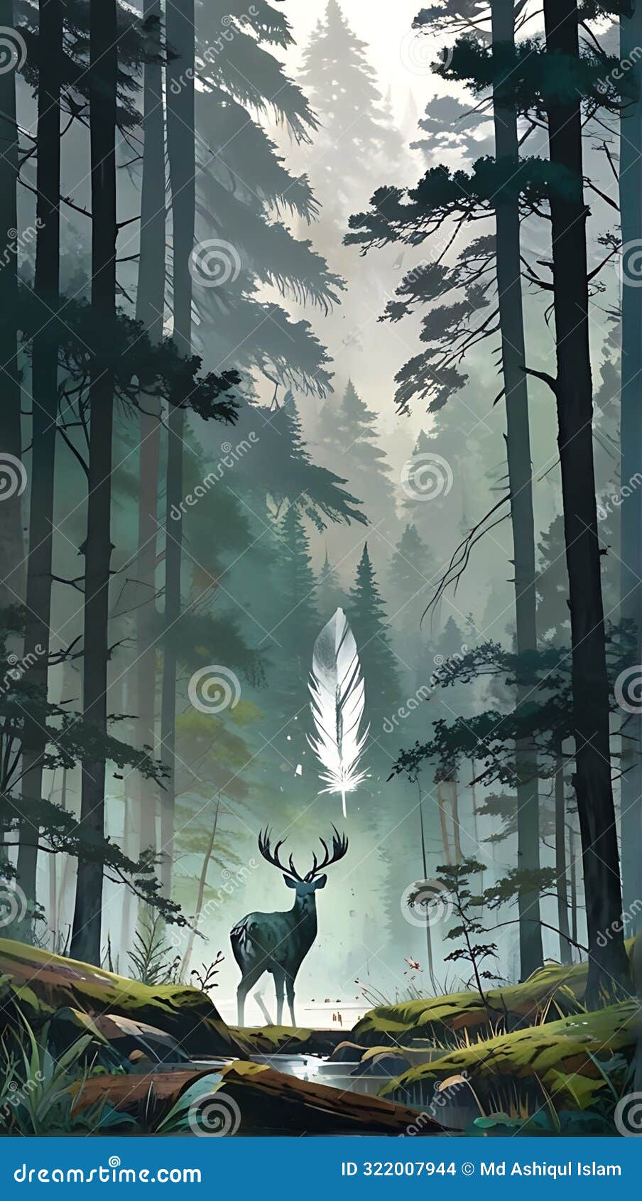 A Forest with a White Feather in the Middle of it Stock Illustration ...