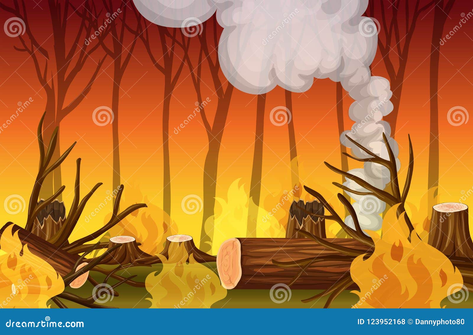 Forest Wildfire Concept. Fire Brigade With Volunteers Are Extinguishing ...