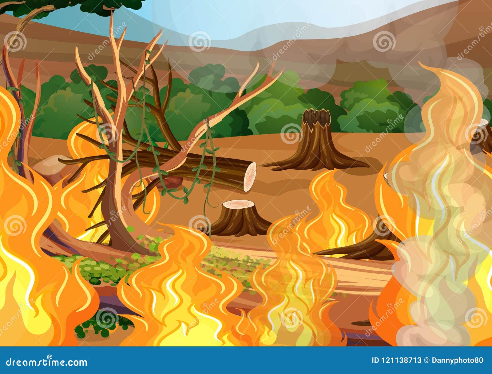 Forest Wildfire With Rodents, Vector Illustration. Natural Disaster ...