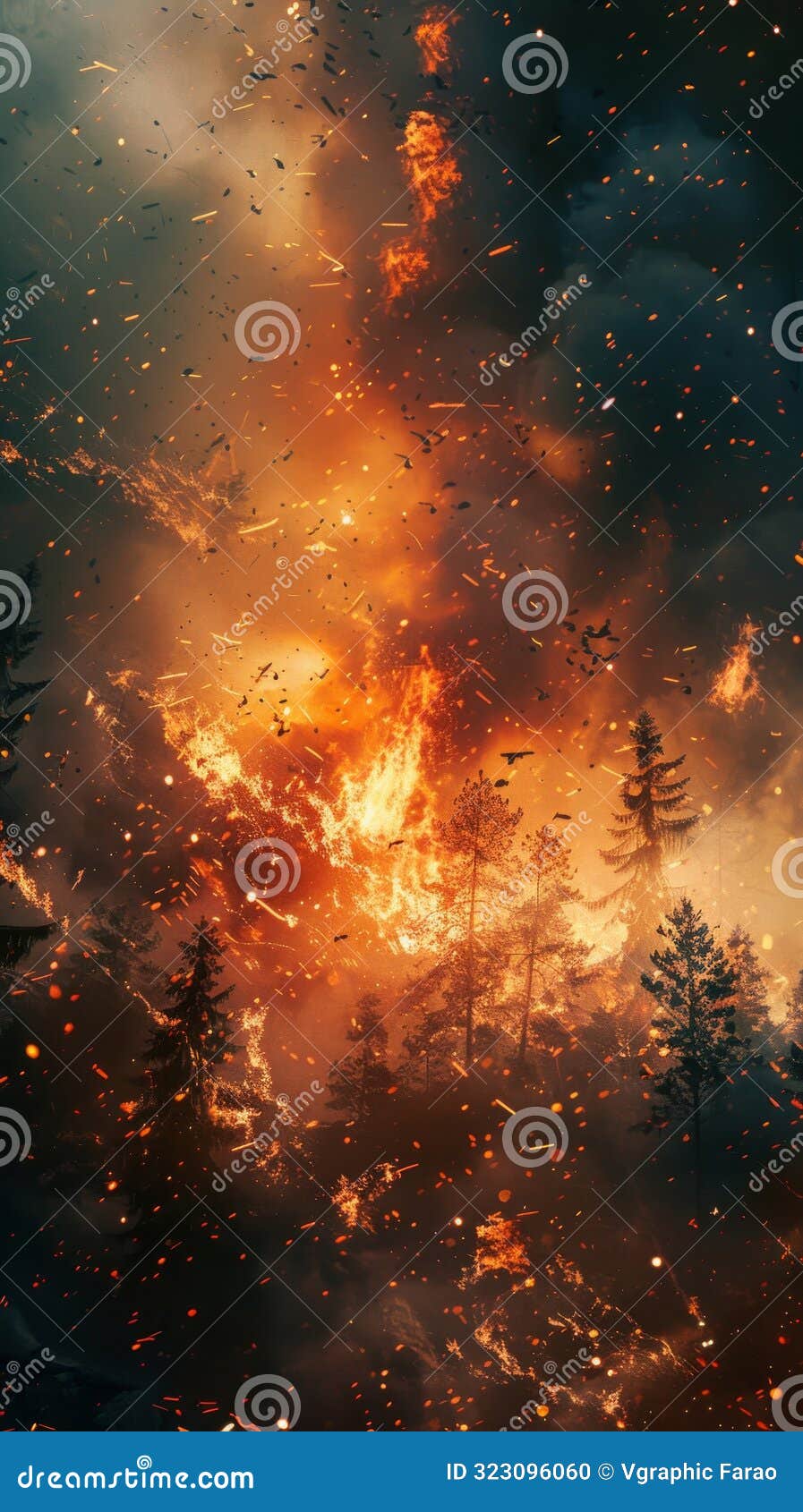 Forest Wildfire with Intense Flames and Heavy Smoke, Dramatic Scenery ...
