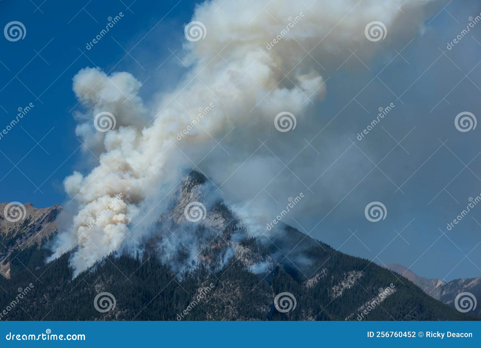Forest Wildfire and Smoke on the Side of a Mountain Stock Photo - Image ...