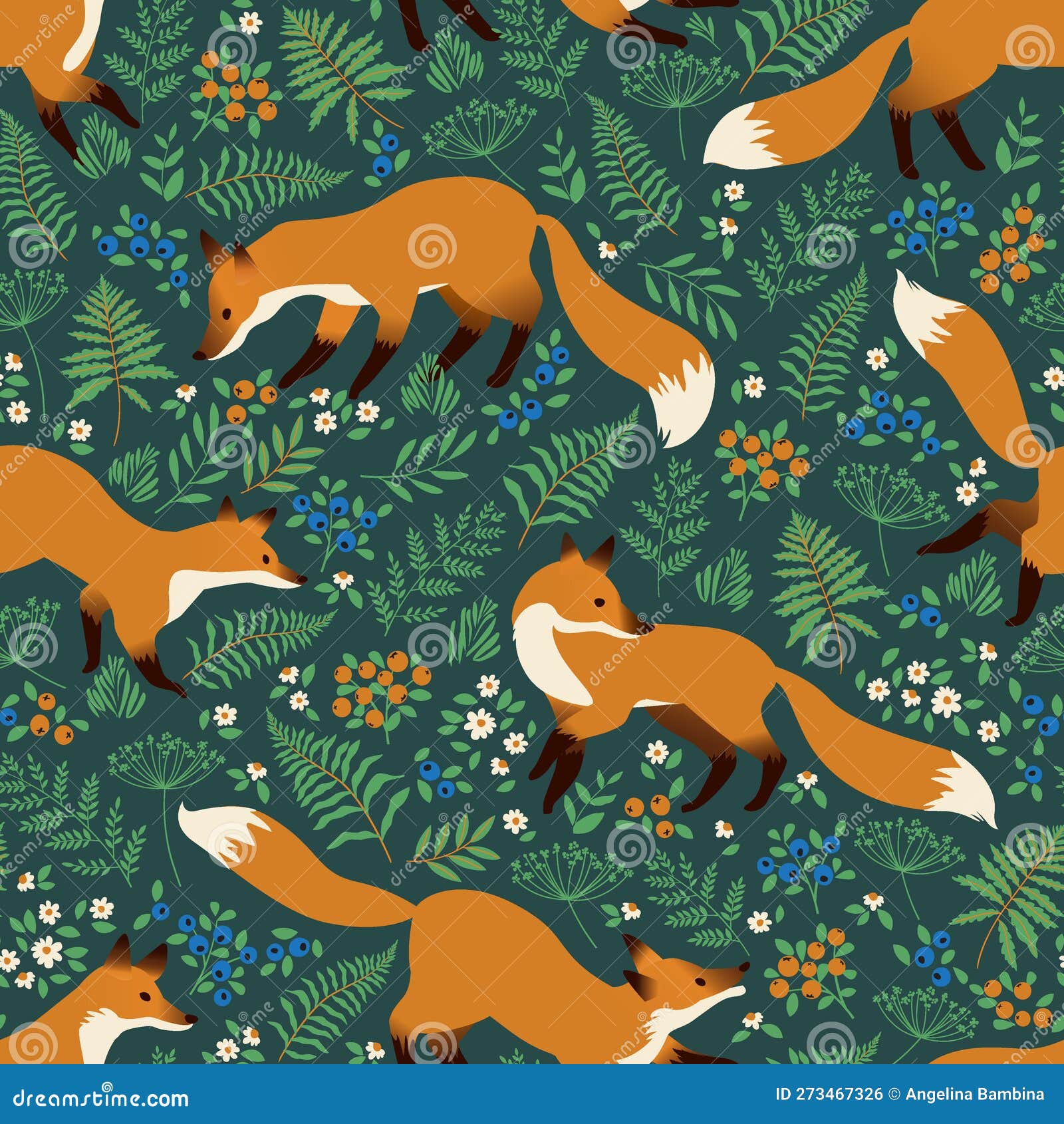 Forest Wildlife Seamless Pattern with Hand Drawn Foxes and Forest ...