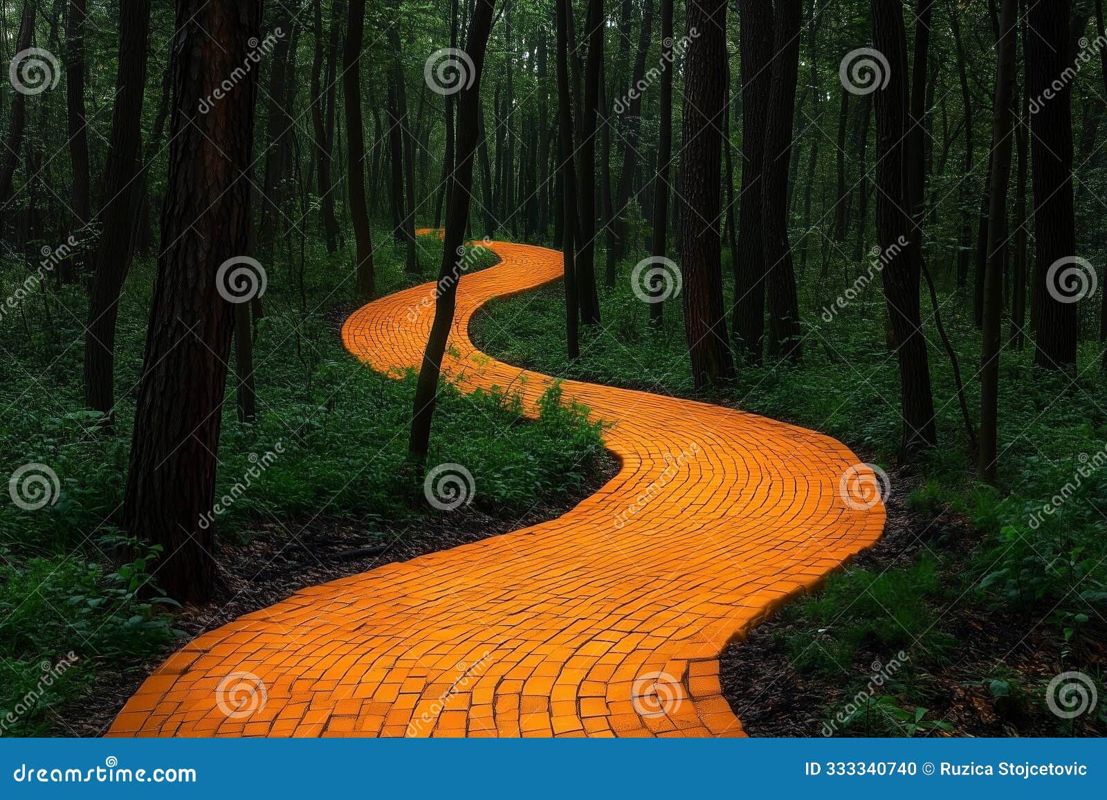 Forest with a Winding Yellow Brick Road Ai Photo Stock Illustration ...