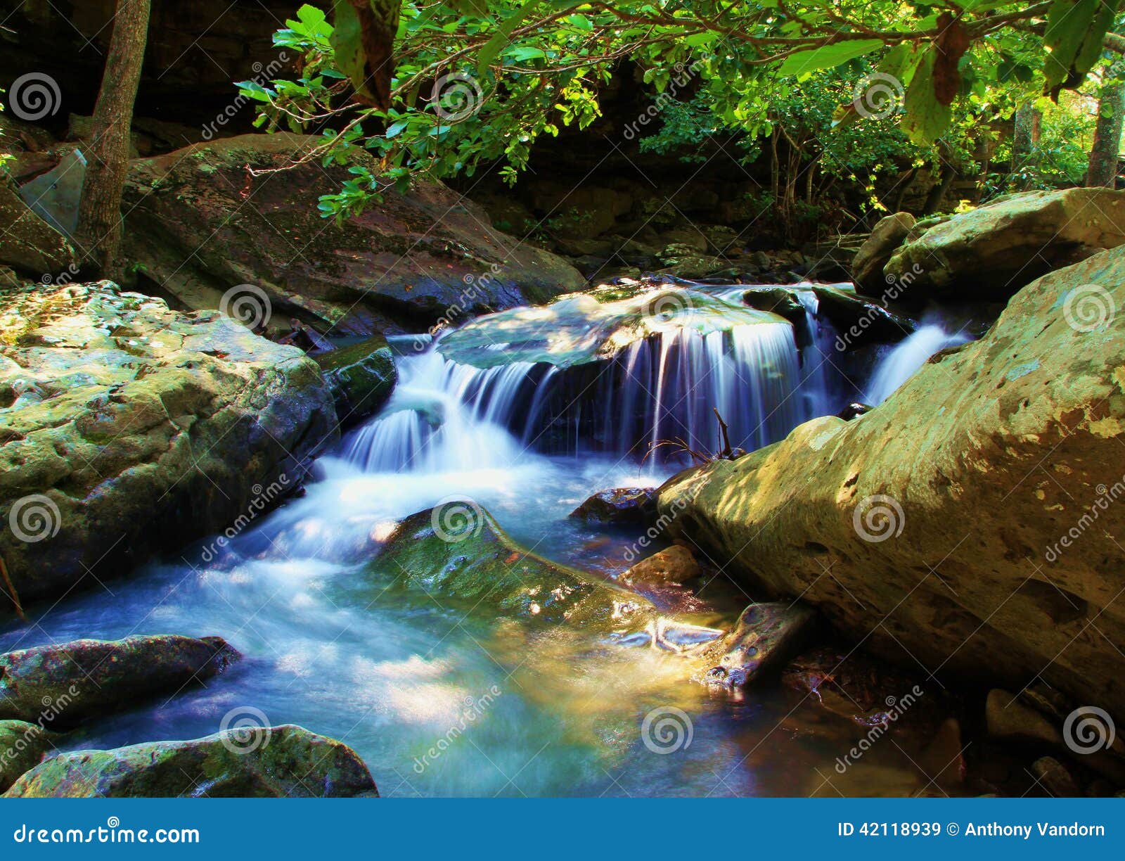 Forested Rocky Natural Spring Waterfall Stock Image - Image of spring ...