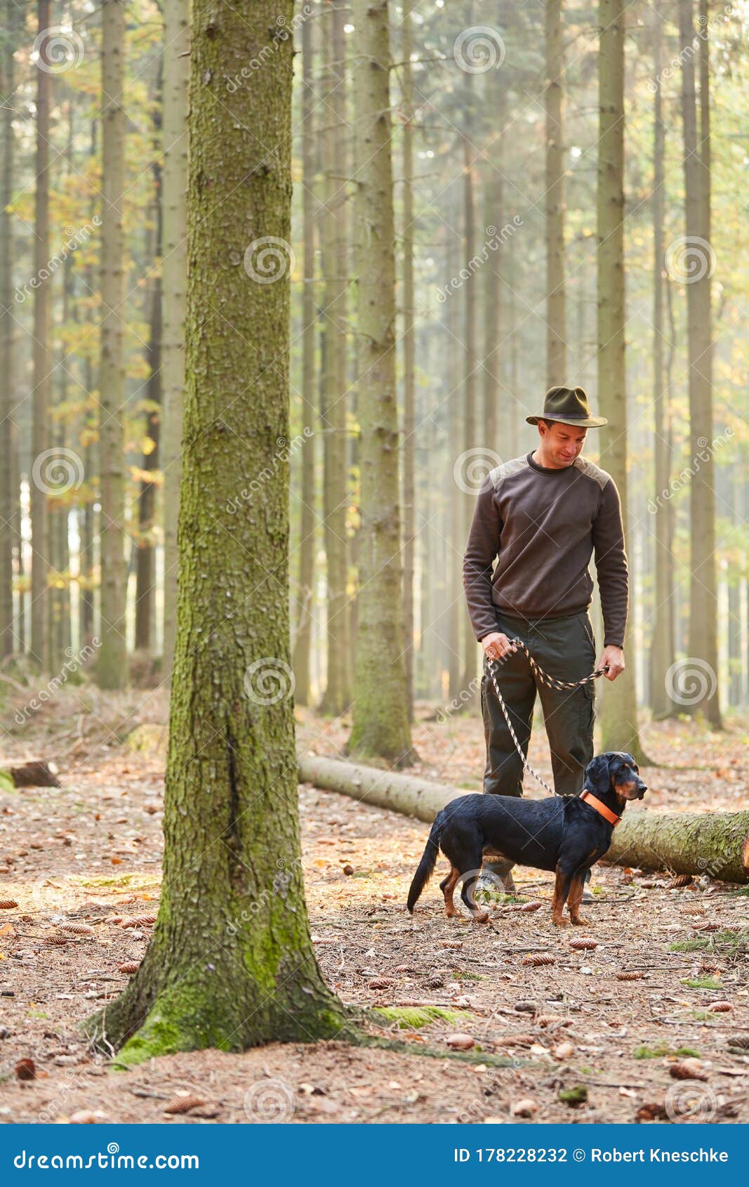 Forester with a Hound As a Hunting Dog Stock Photo - Image of round ...