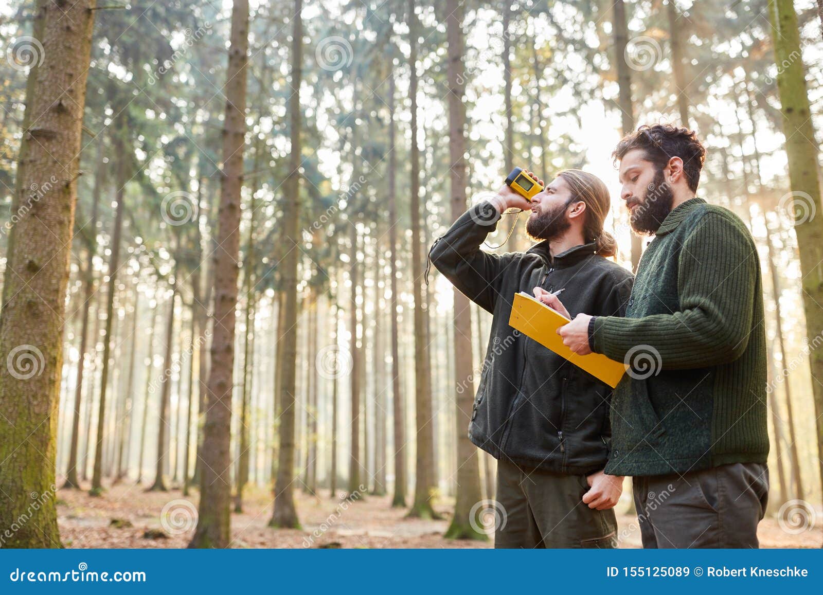 Foresters Determine Tree Height with Rangefinder Stock Image - Image of ...